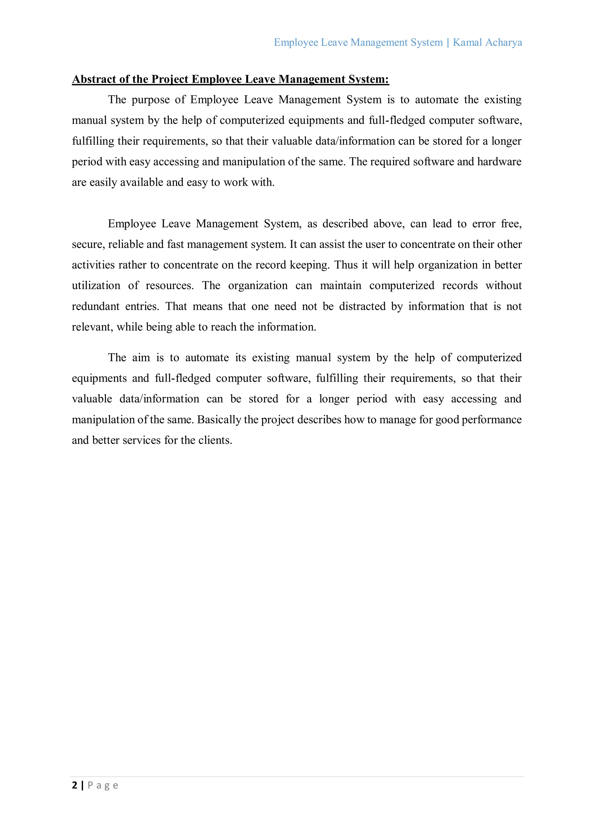 Employee leave management system project. | PDF Employee leave management system project. | PDF