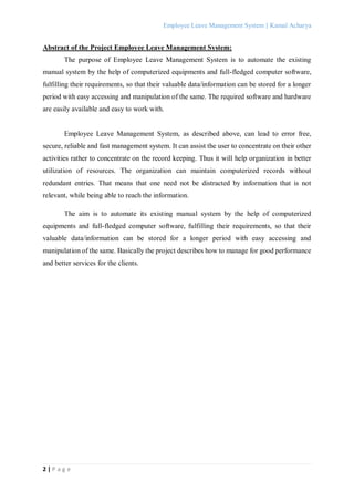 Employee leave management system project. | PDF