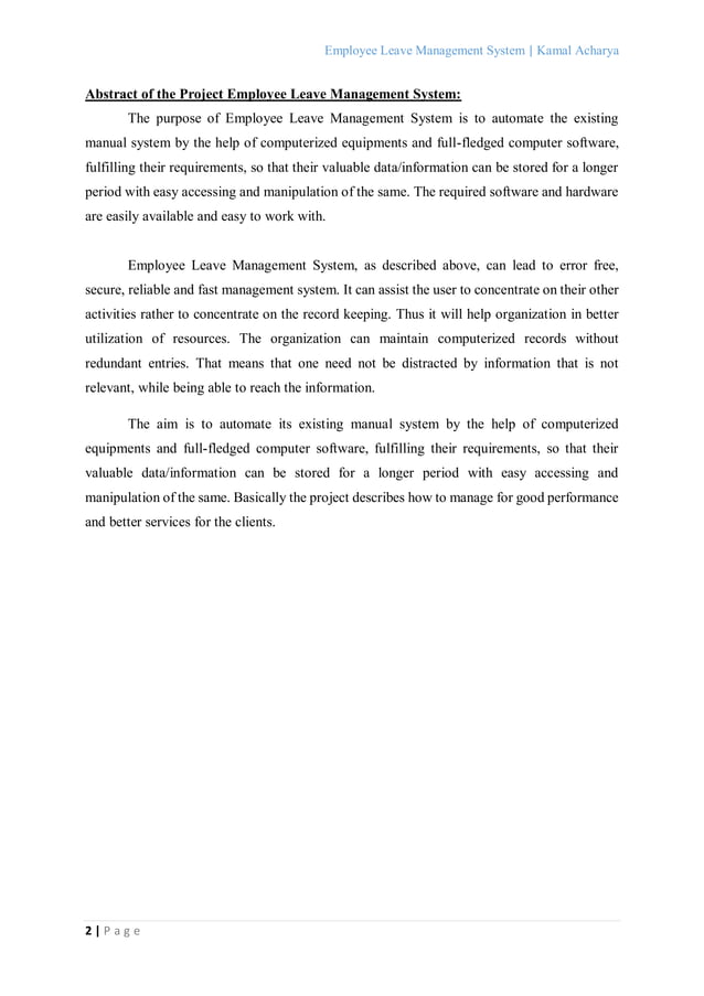 Employee leave management system project. | PDF | Human Resources | Business