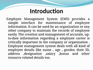 Employee Management Systems , DBMS Mini Project pptx | PPTX