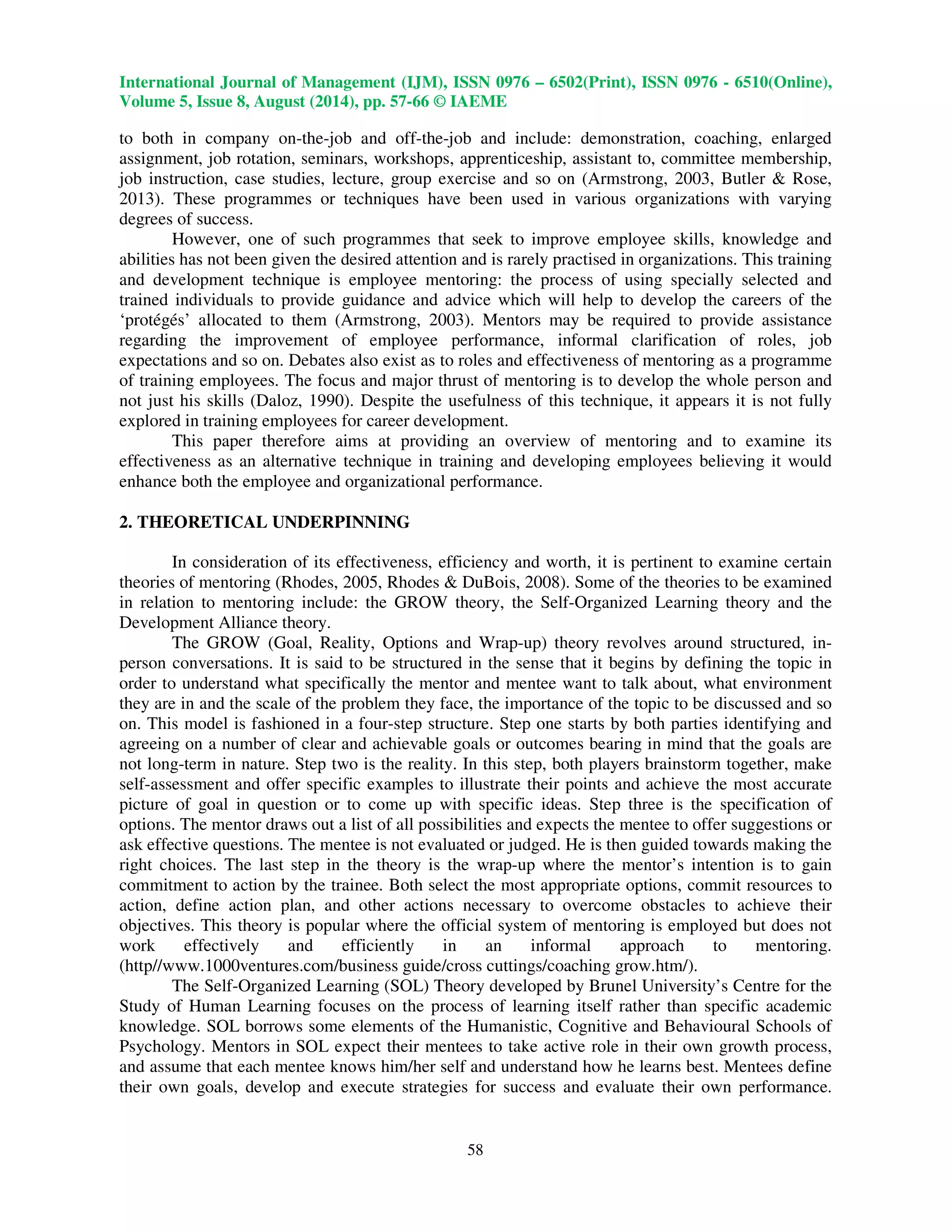 Employee mentoring a training and development technique in enhancing organizational | PDF