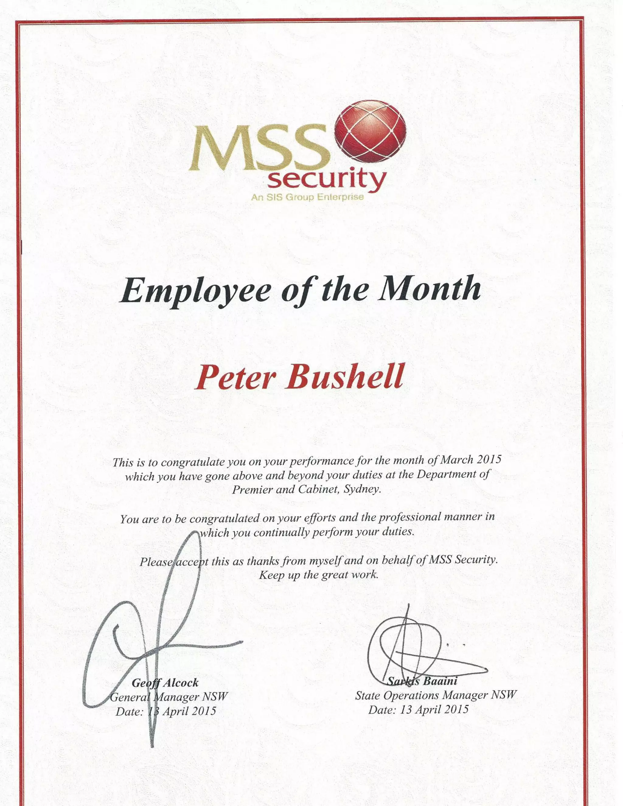 Employee of The Month MSS Security | PDF
