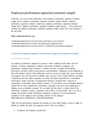 Employee performance appraisal comments sample | DOCX