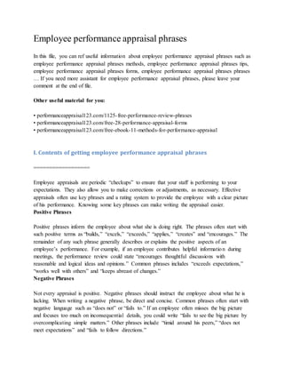 Employee performance appraisal phrases | DOCX | Resume Writing and ...