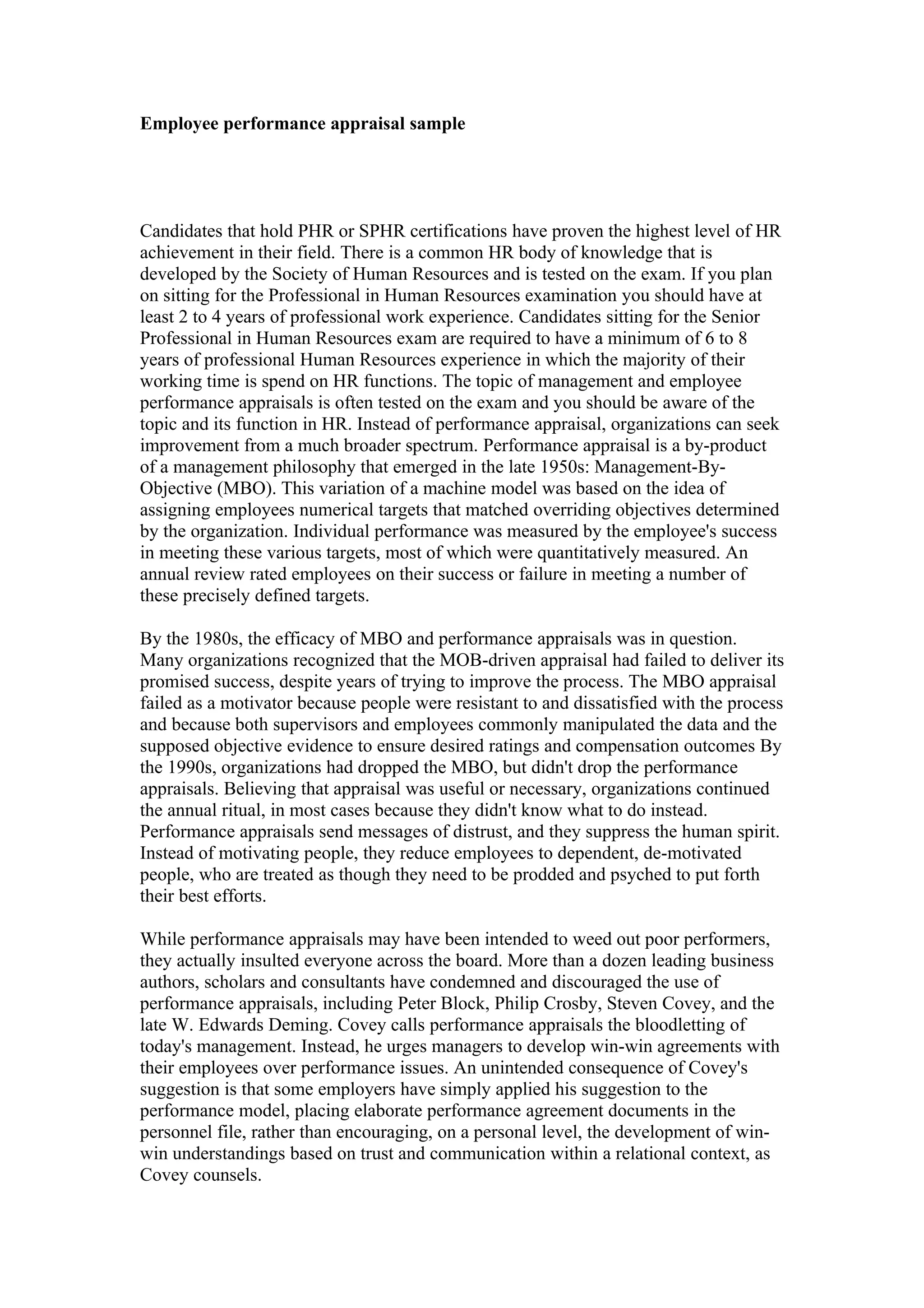 Employee performance appraisal sample | PDF