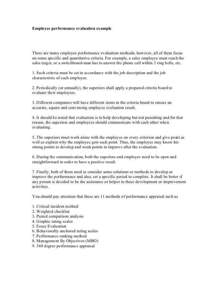 Employee performance evaluation example