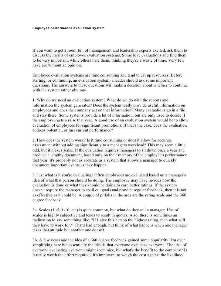 Employee performance evaluation system