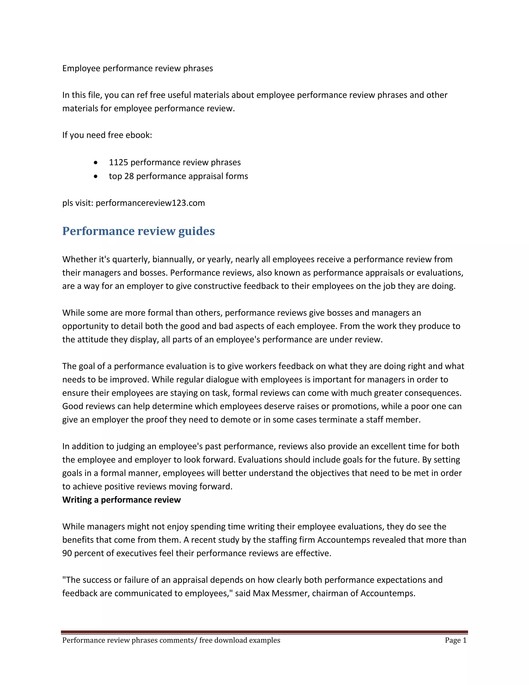 Employee performance review phrases | DOCX