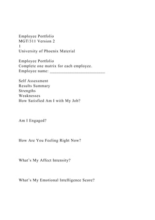 Employee PortfolioMGT311 Version 21University of Phoenix .docx | Human ...
