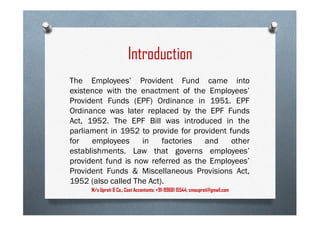 Employee provident fund and miscellaneous act, 1952 | PDF