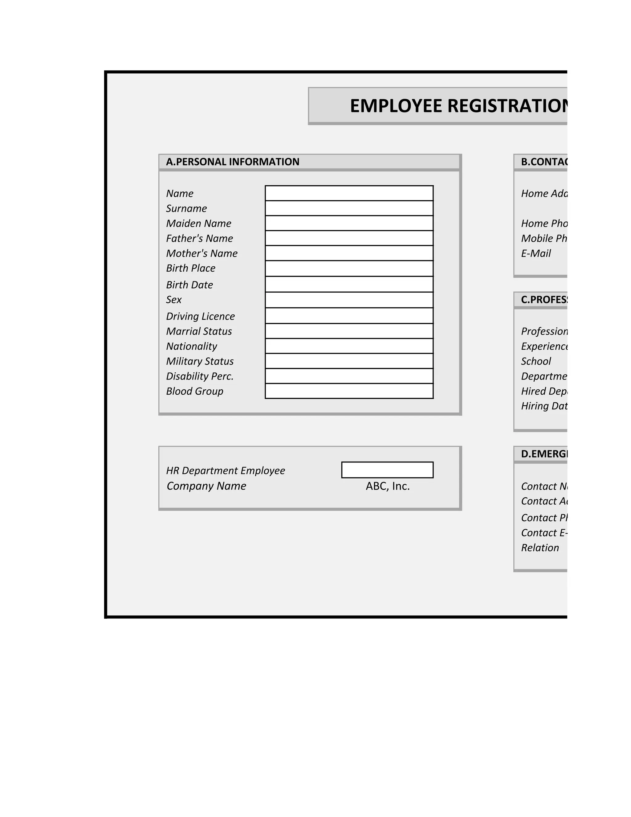 Employee registration form | XLSX