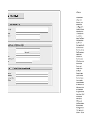 Employee registration form | XLSX