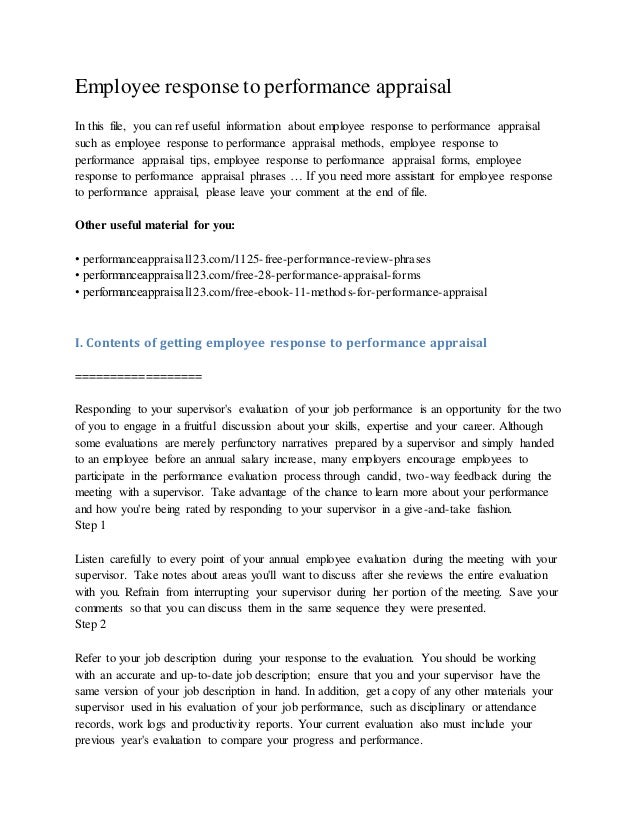 Employee Response To Performance Appraisal Employee Response To Performance Appraisal