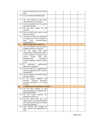 Questionaire of Employee retention | PDF