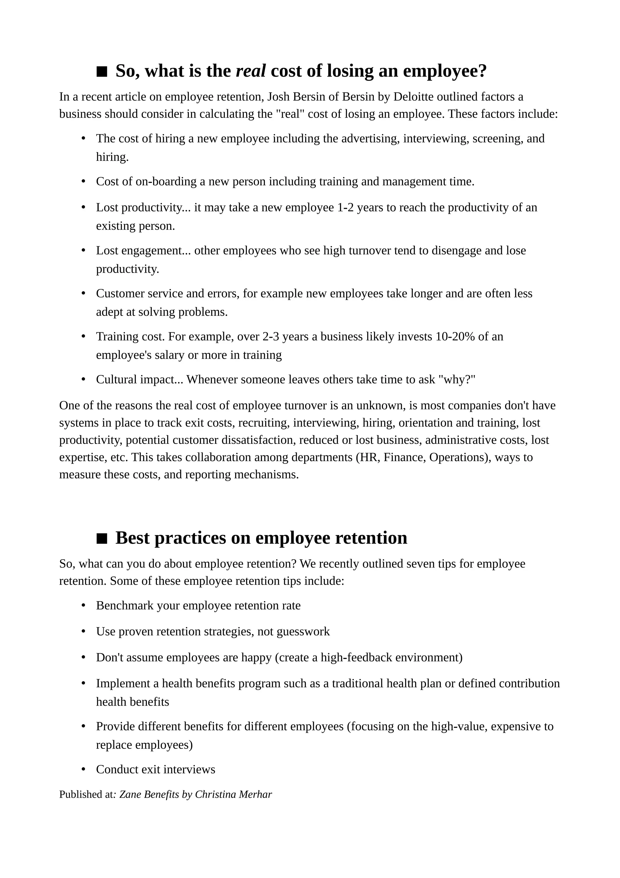 Employee retention - the real cost of losing an employee | PDF