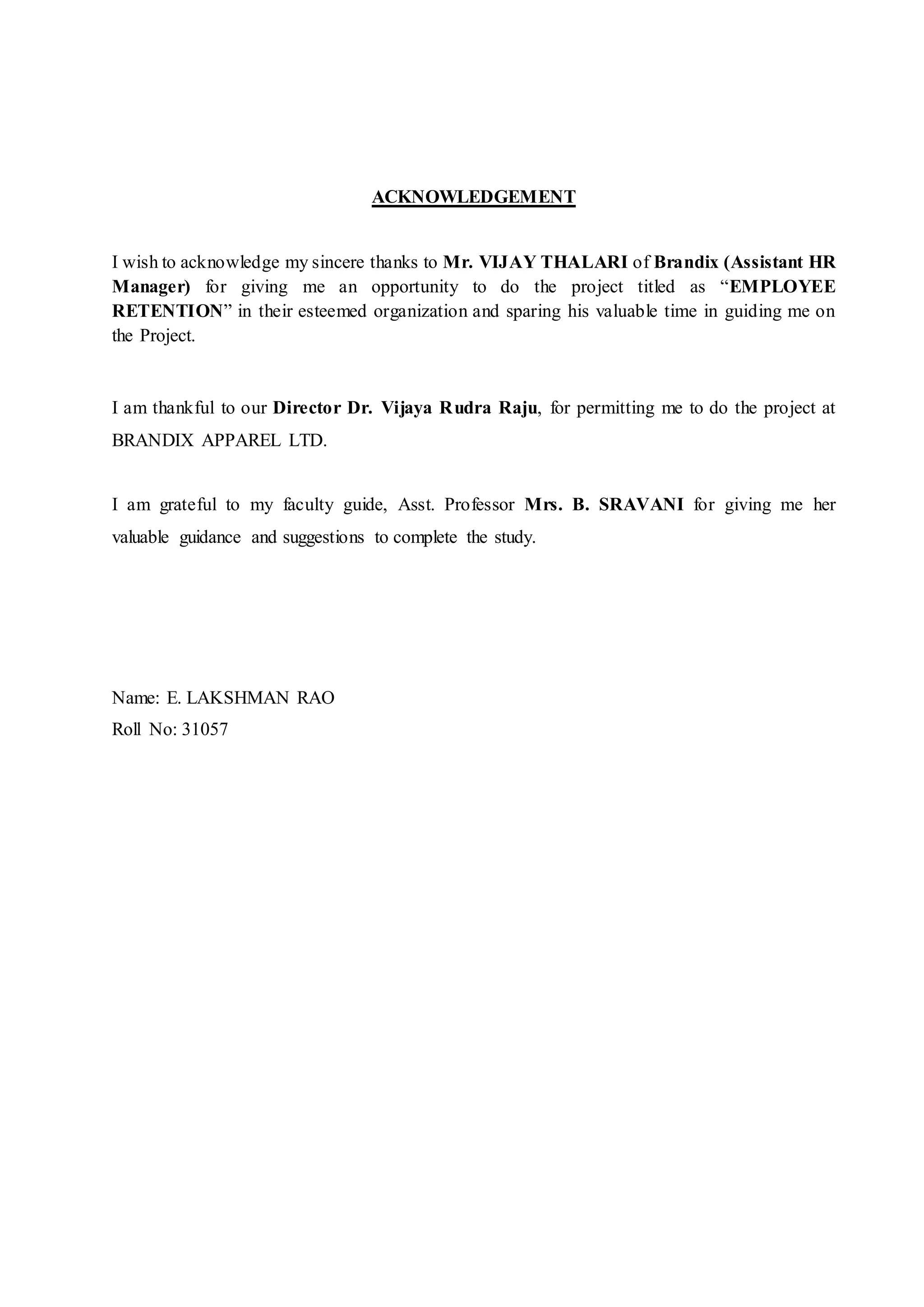 Employee retention hr project in brandix certificates | DOCX