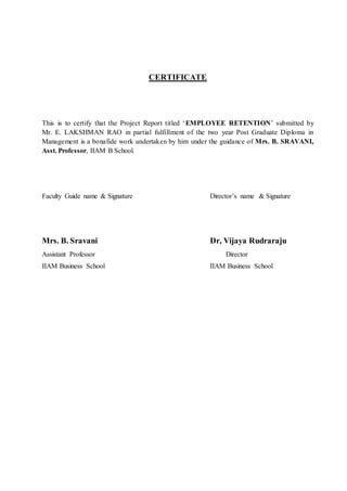 Employee retention hr project in brandix certificates | DOCX