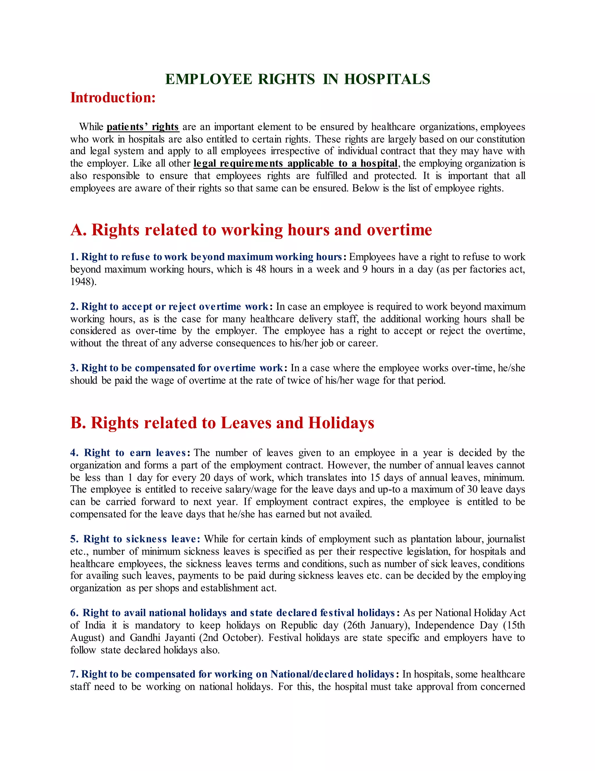 Employee rights in hospitals | DOCX