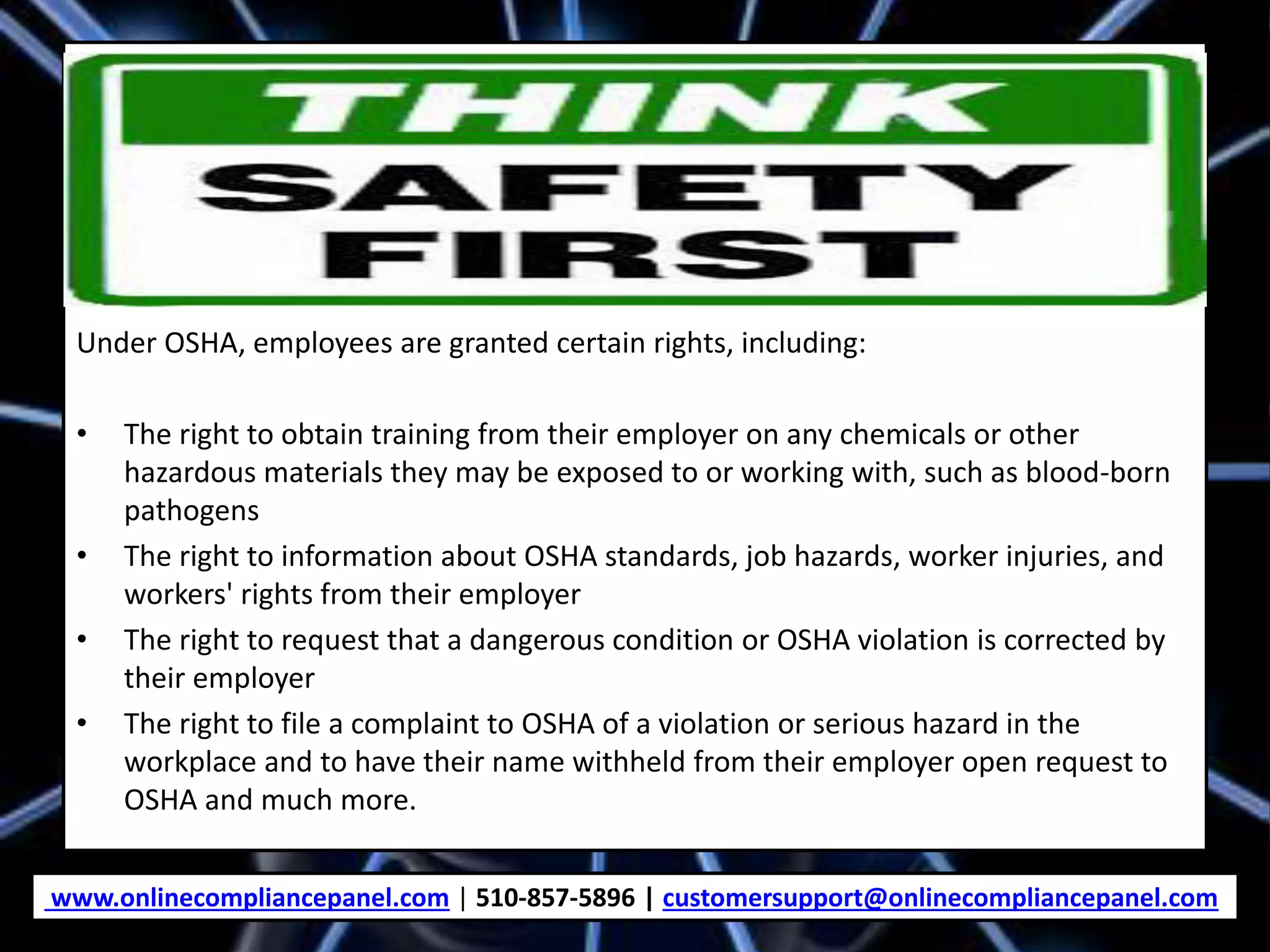 Employee rights & responsibilities protected by osha | PDF