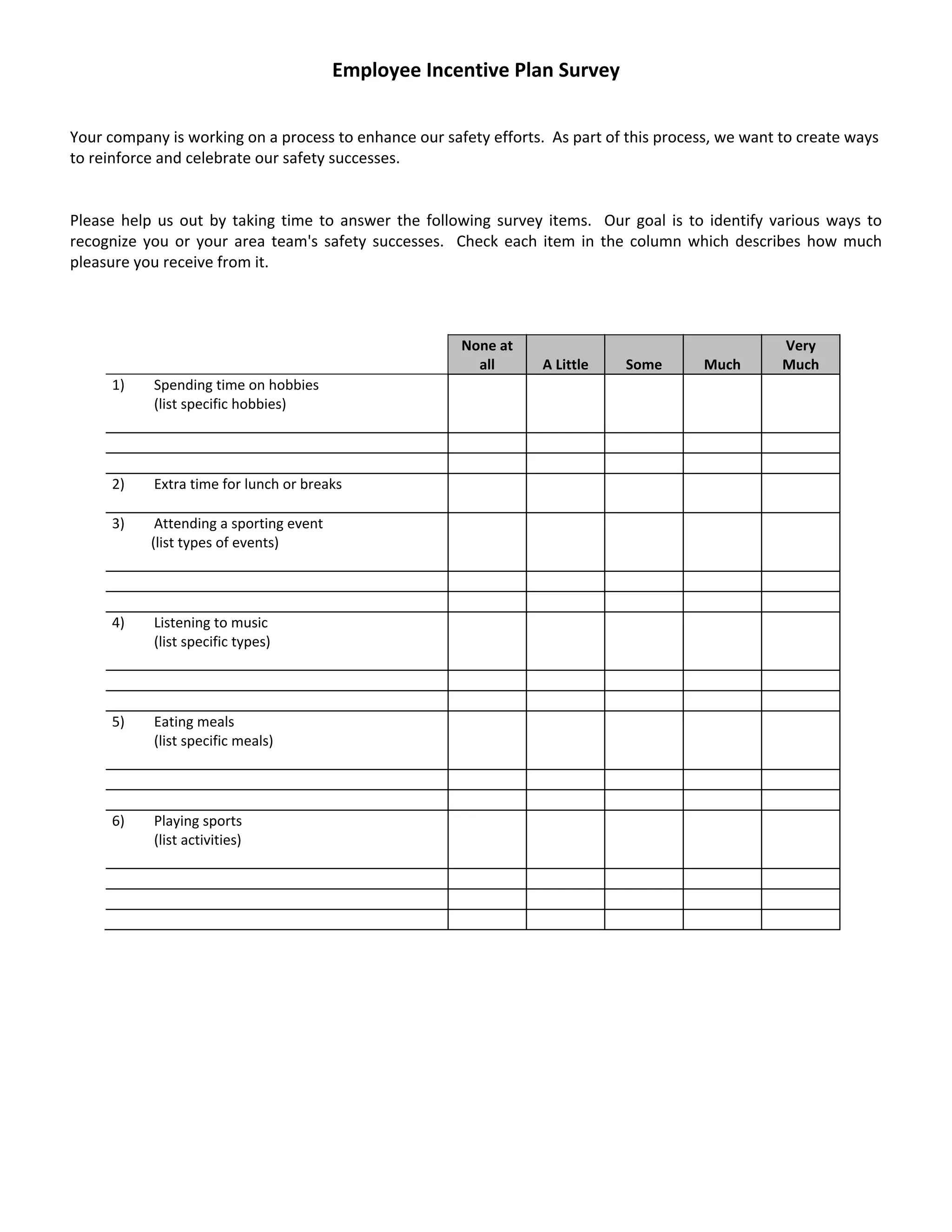 Employee safety incentive plan survey | PDF