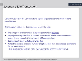 Employee Secondary Sale Presentation | PPT