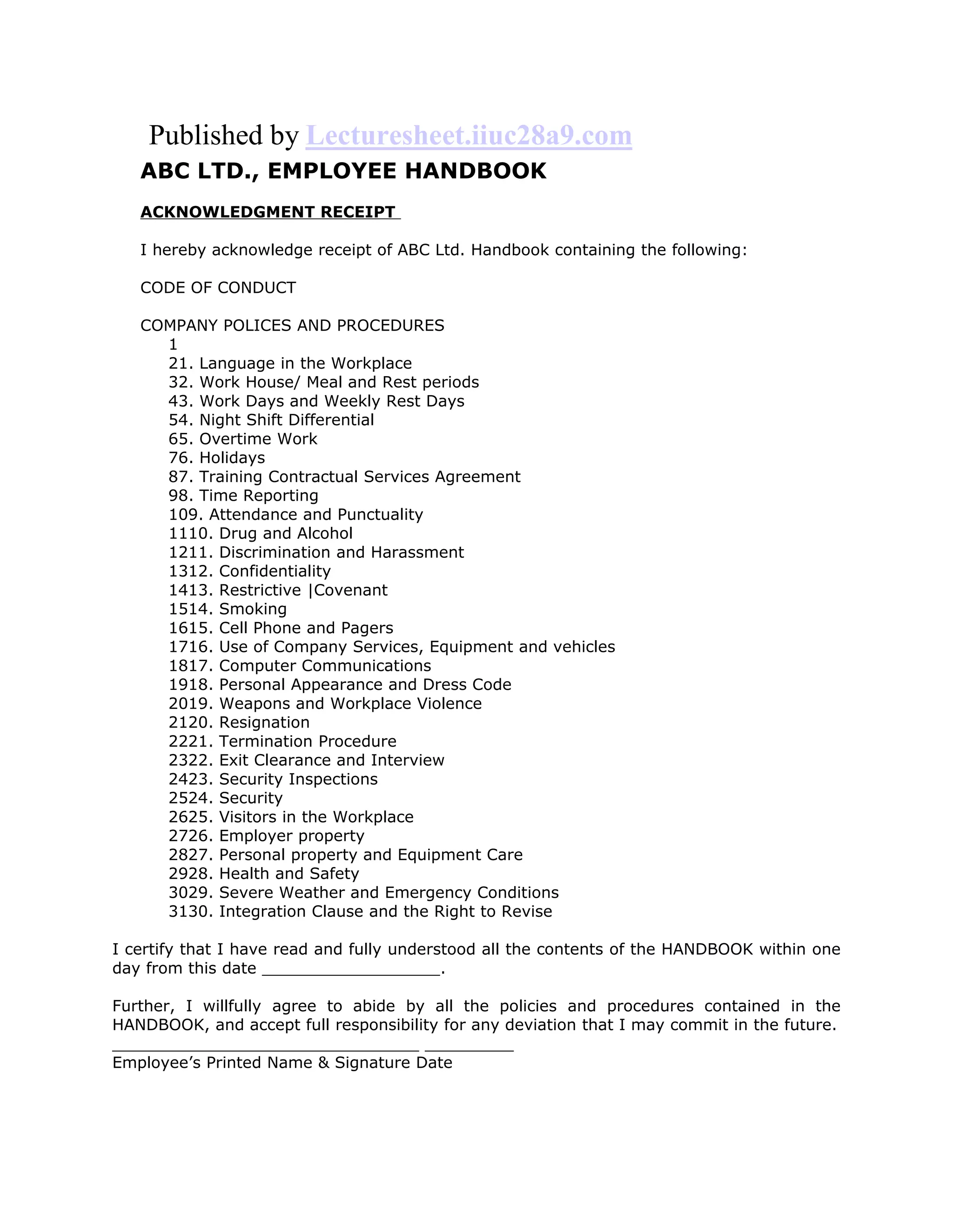 Employees handbook lecture 2 | DOC