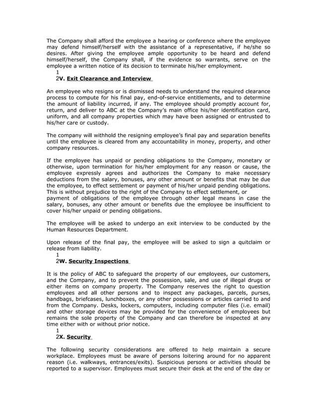 Employees handbook lecture 2 | DOC