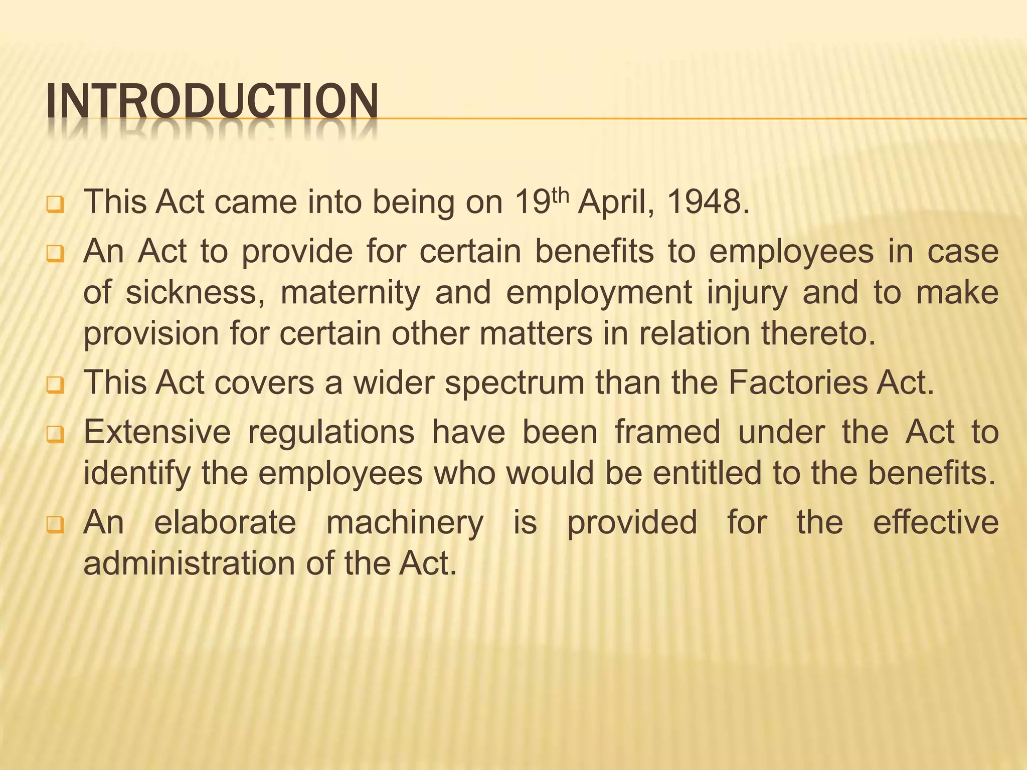 Employees’ state insurance act, 1948 | PPTX