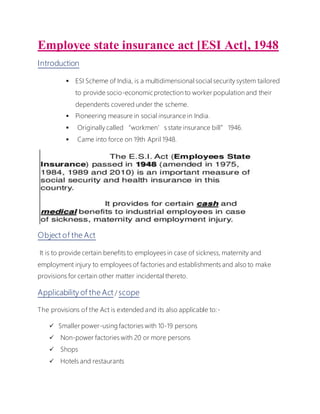 Employee state insurance act | DOCX