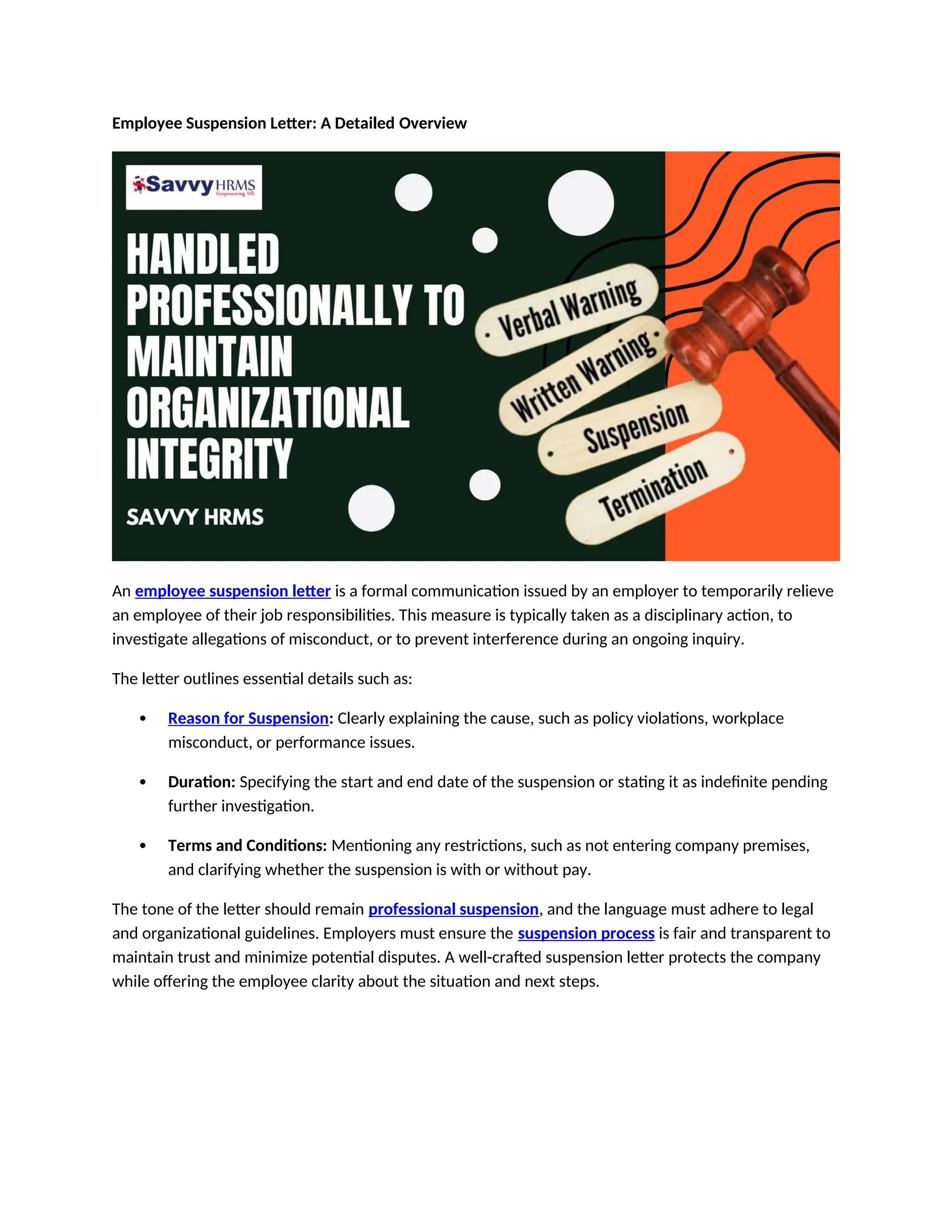 Employee Suspension Letterr. Make your organization professional docx | DOCX