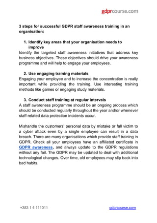 Employee Training is Key to GDPR Compliance: GDPR | PDF