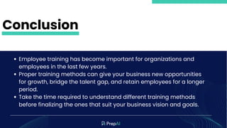 Employee Training Methods for Workplace Training - By PrepAI | PDF