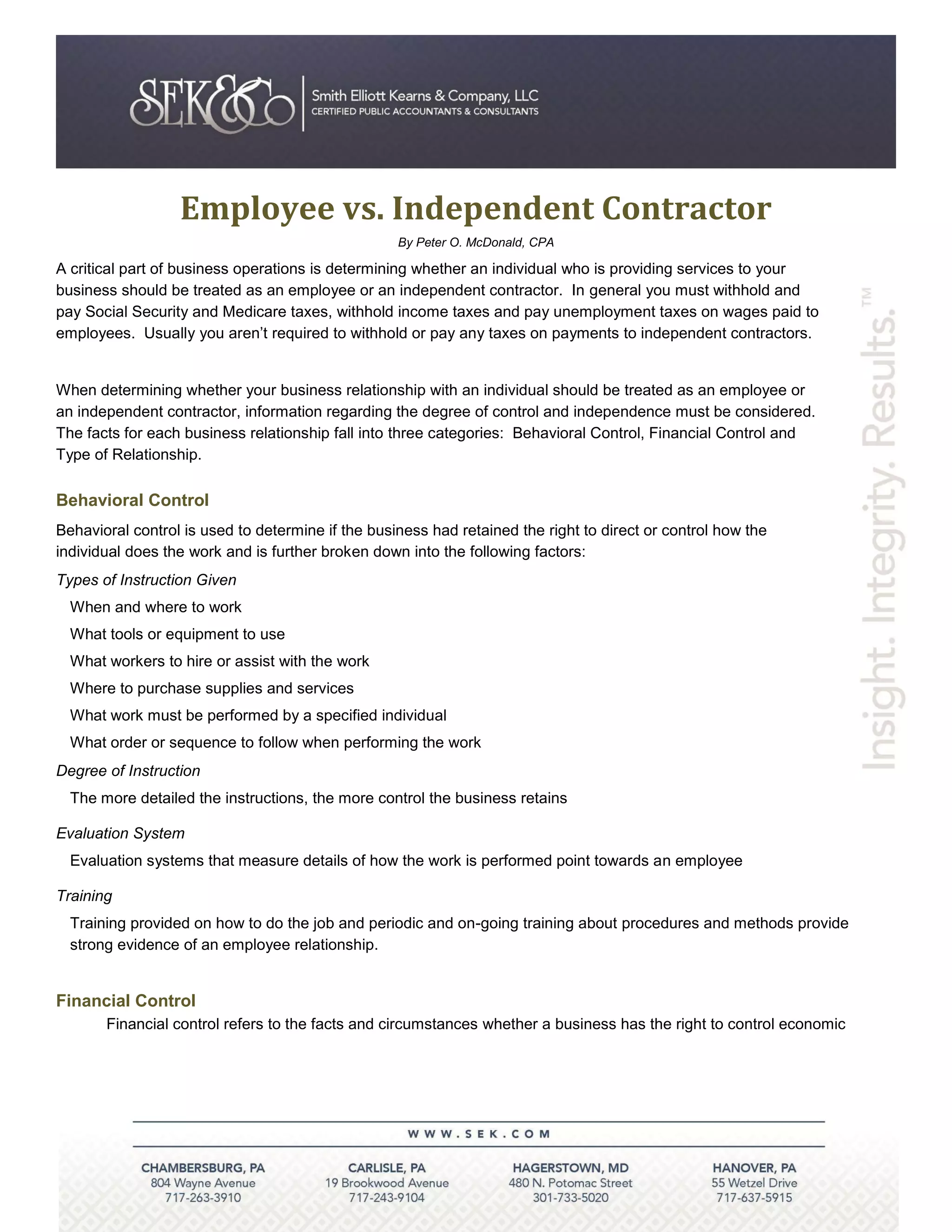 Employee vs Contractor | PDF
