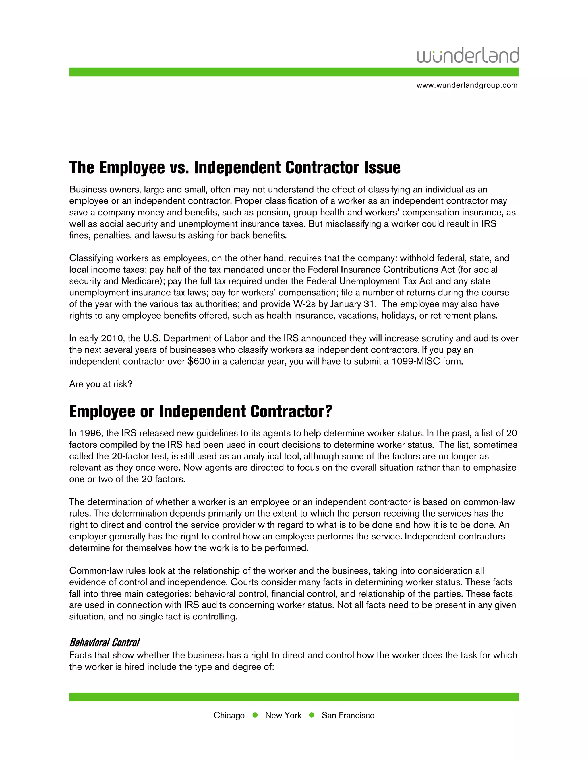 Employee vs Independent Contractor | PDF
