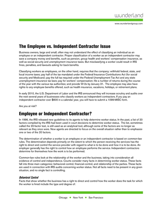 Employee vs Independent Contractor | PDF