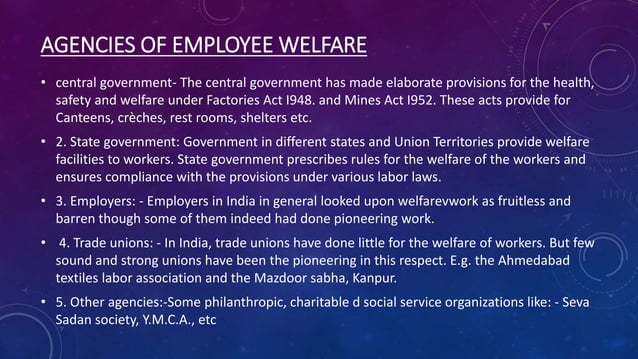 Employee welfare | PPTX | Government Support and Welfare | Financial ...