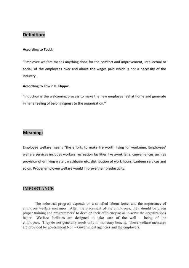 Employee welfare and practices | PDF | Government Support and Welfare ...