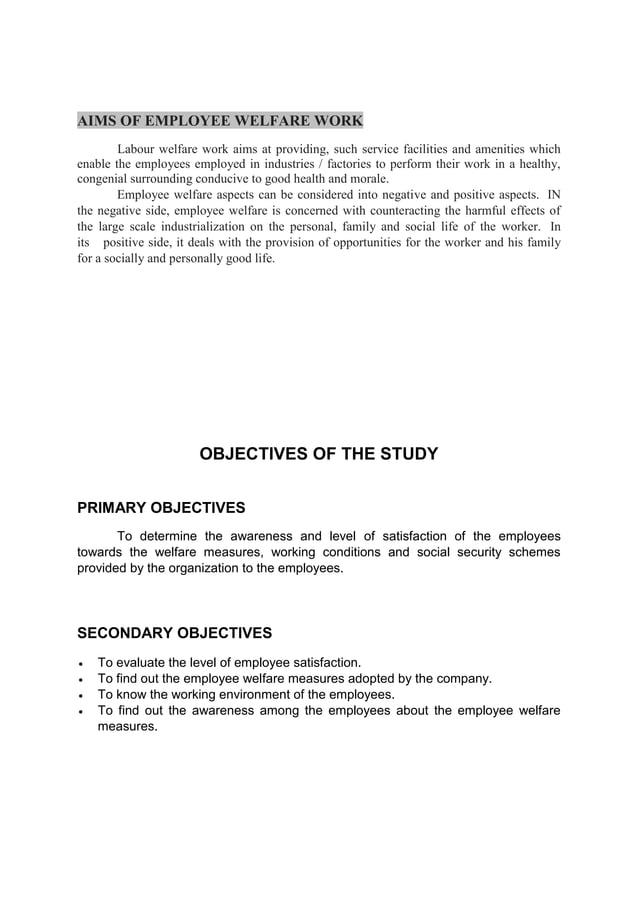 Employee welfare and practices | PDF | Government Support and Welfare ...