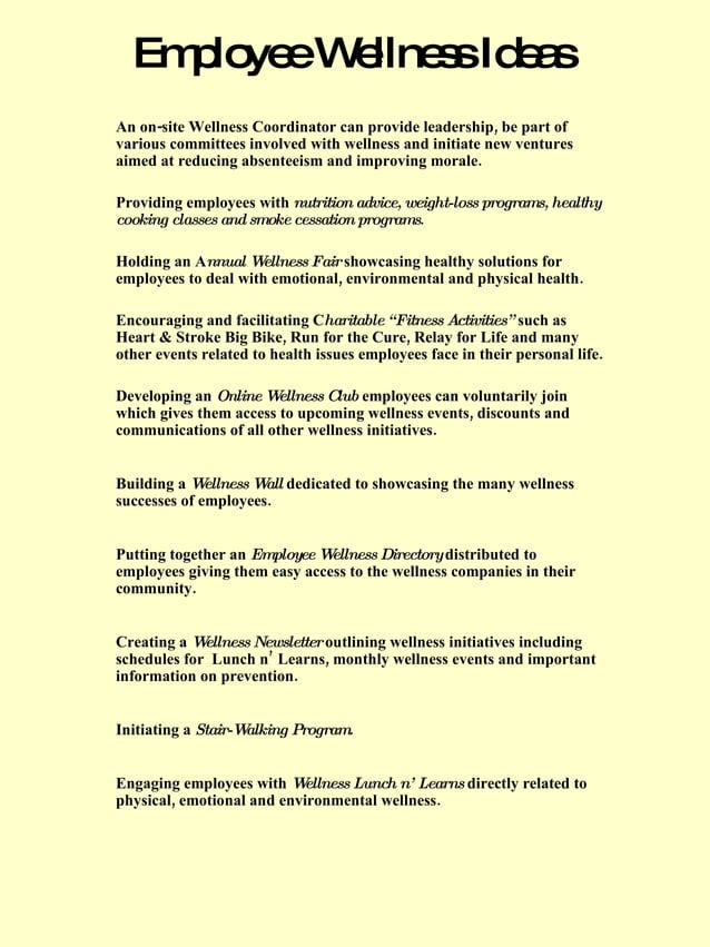 Employee Wellness Ideas | PPT | Wellness | Healthy Living