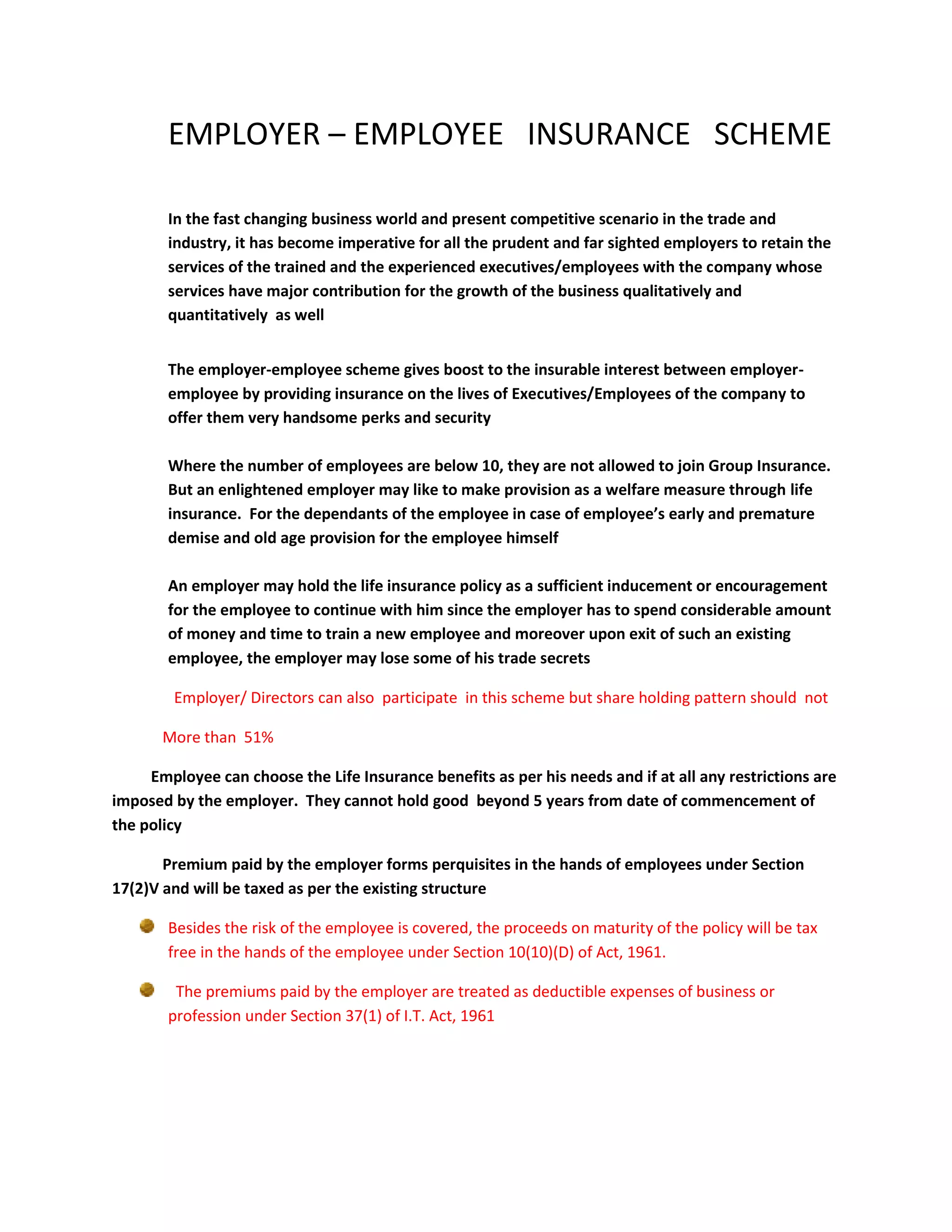 Employer employee insurance scheme | DOCX