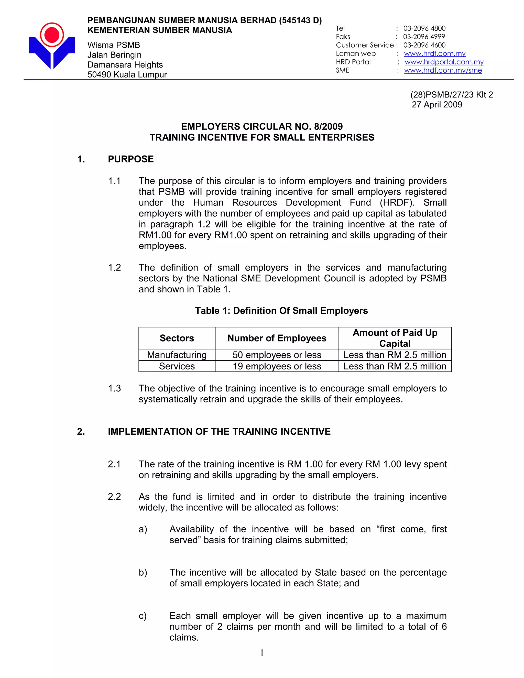 Employer Circular On Free Training | PDF