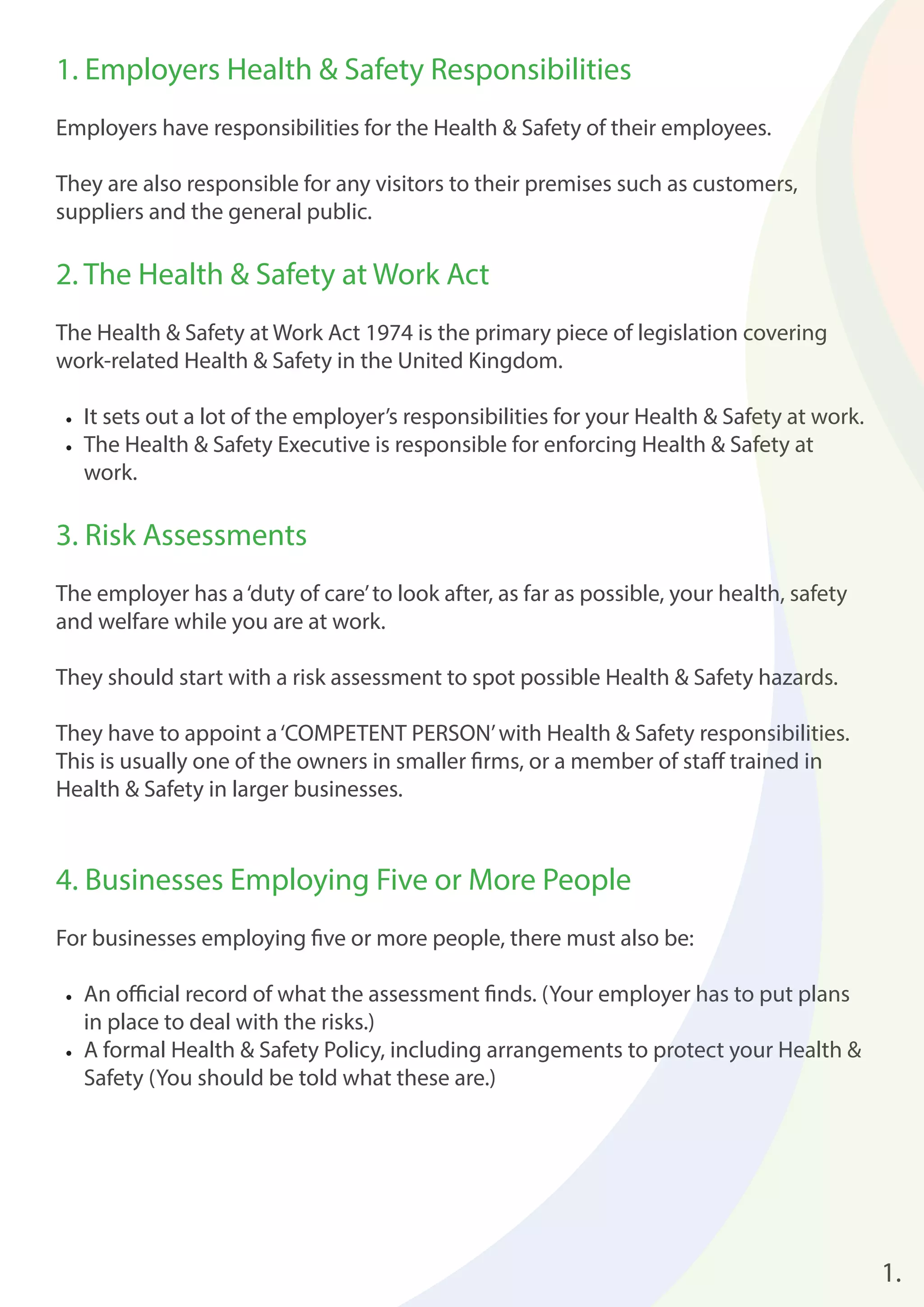 Employers Health & Safety Responsibilities | PDF