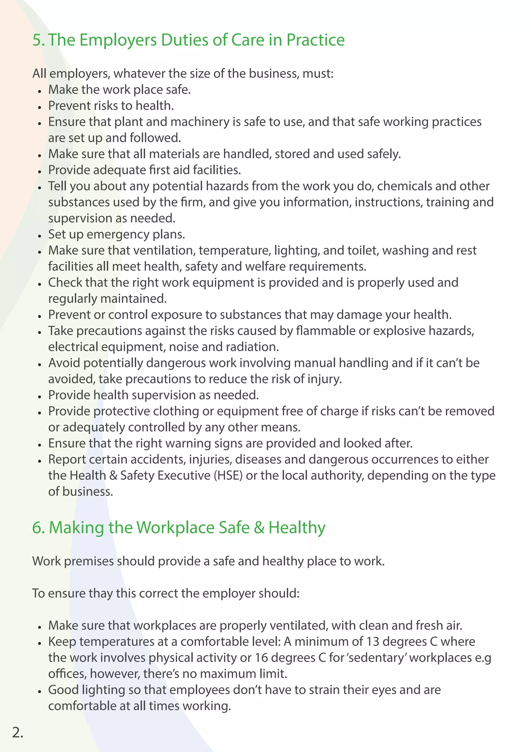 Employers Health & Safety Responsibilities | PDF