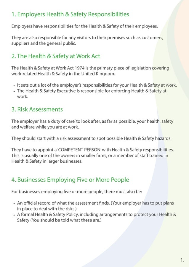 Employers Health & Safety Responsibilities | PDF