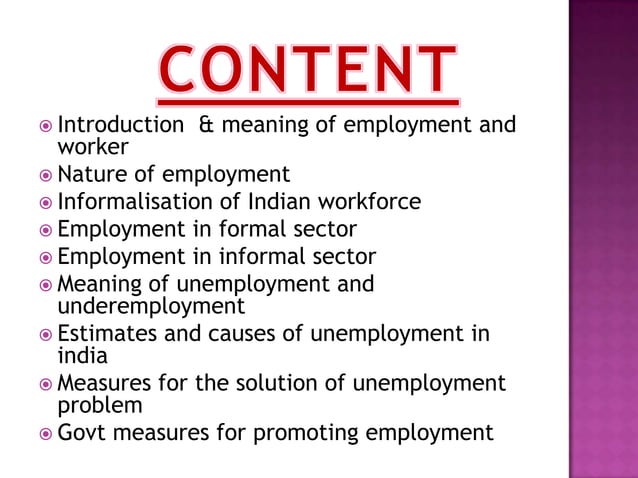 Employment ( GROWTH INFORMALISATION AND OTHER ISSUES) | PPTX | Economy ...