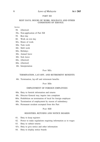 Employment Act 1955 Malaysia | PDF