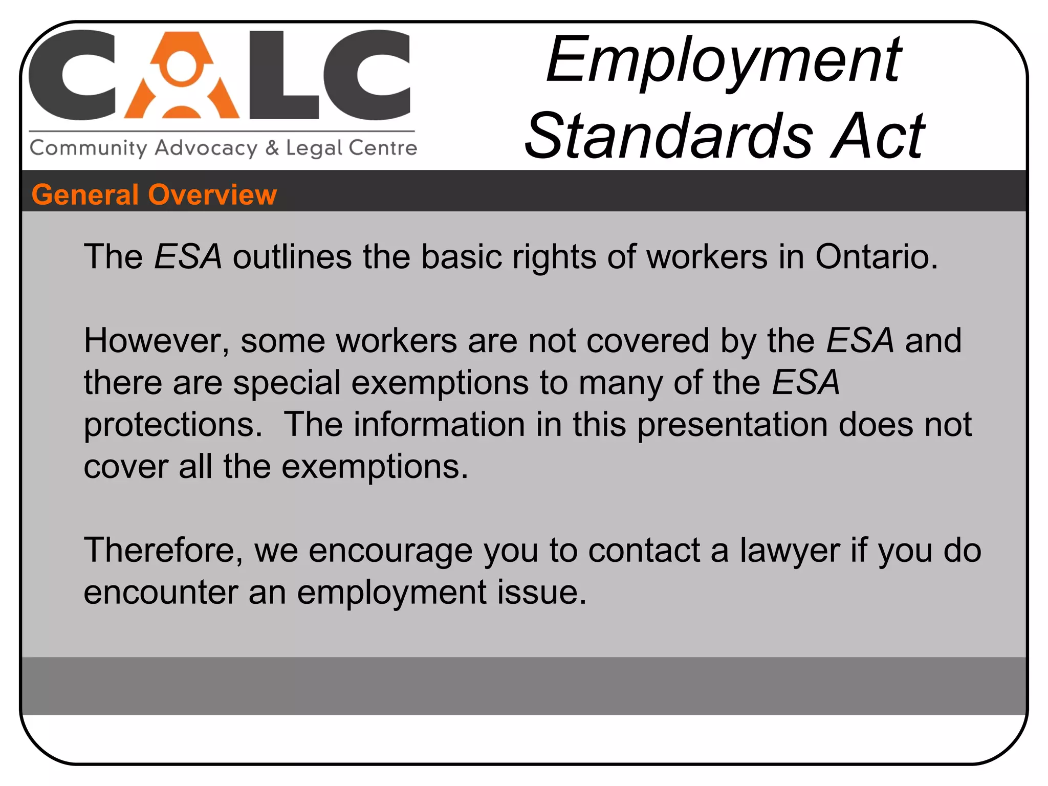 Employment Standards in Ontario | PPT