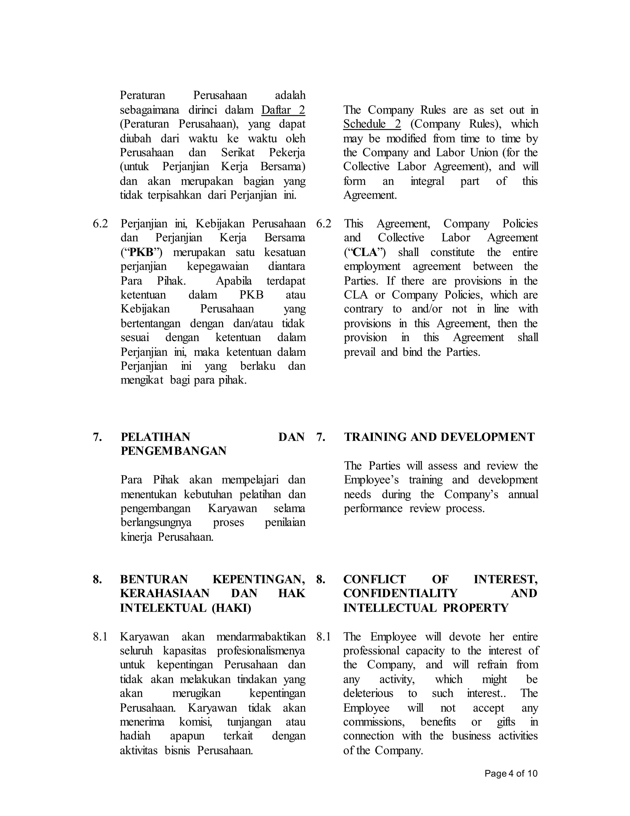 Employment agreement perjanjian kerja (Beli Perjanjian, Hub ...