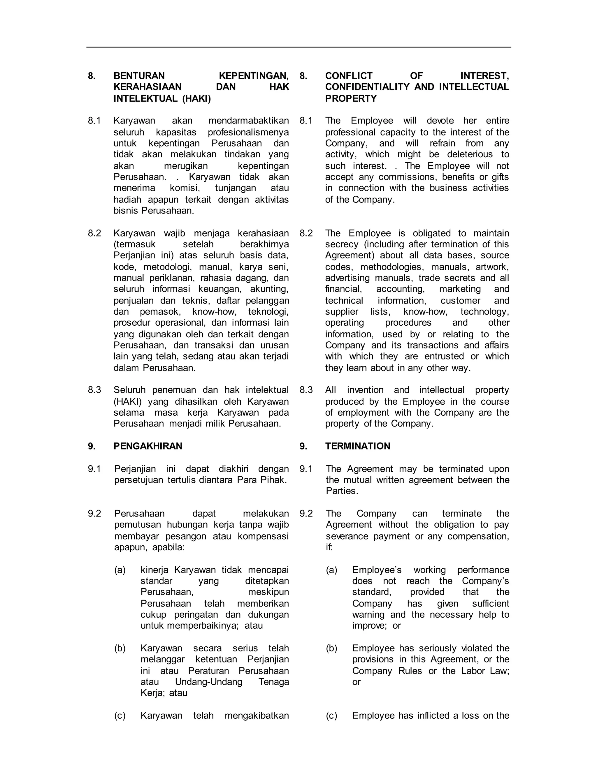 Contoh Perjanjian Kerja / Employment Agreement Bilingual (Beli ...