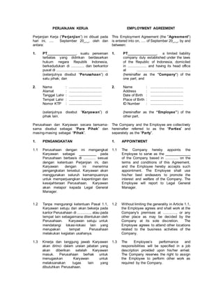 Contoh Perjanjian Kerja / Employment Agreement Bilingual (Beli ...
